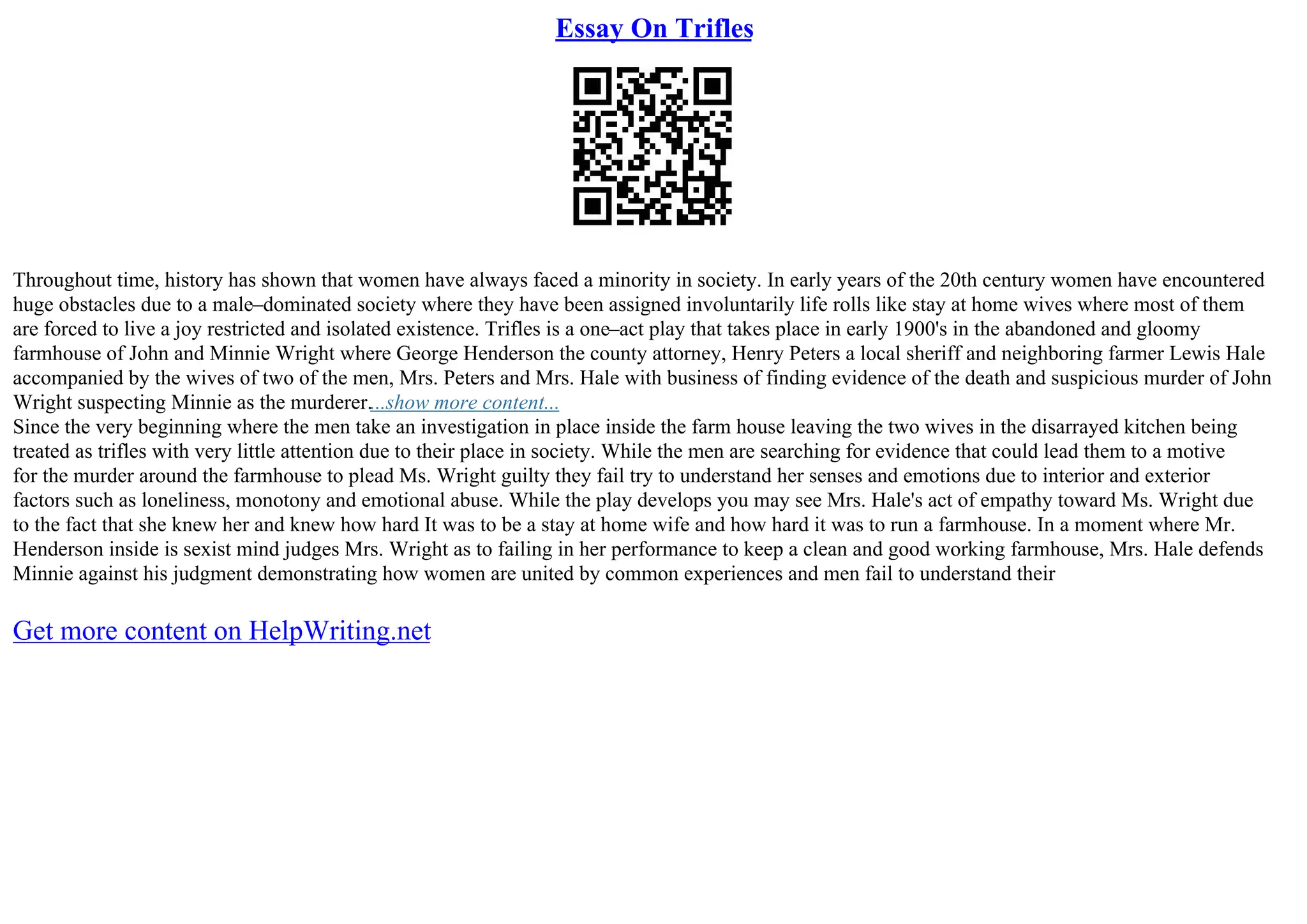 Gender Inequality In Trifles | PDF