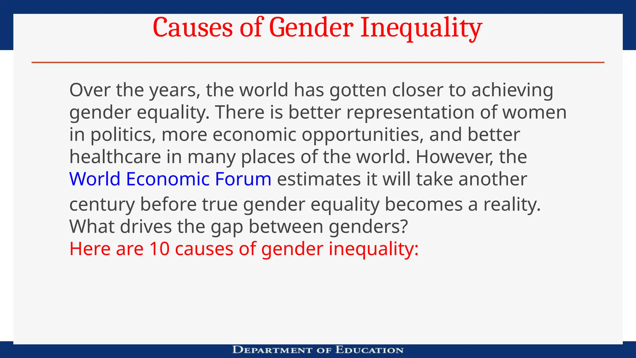 GENDER INEQUALITY PPT Education Gender Equality | PPT