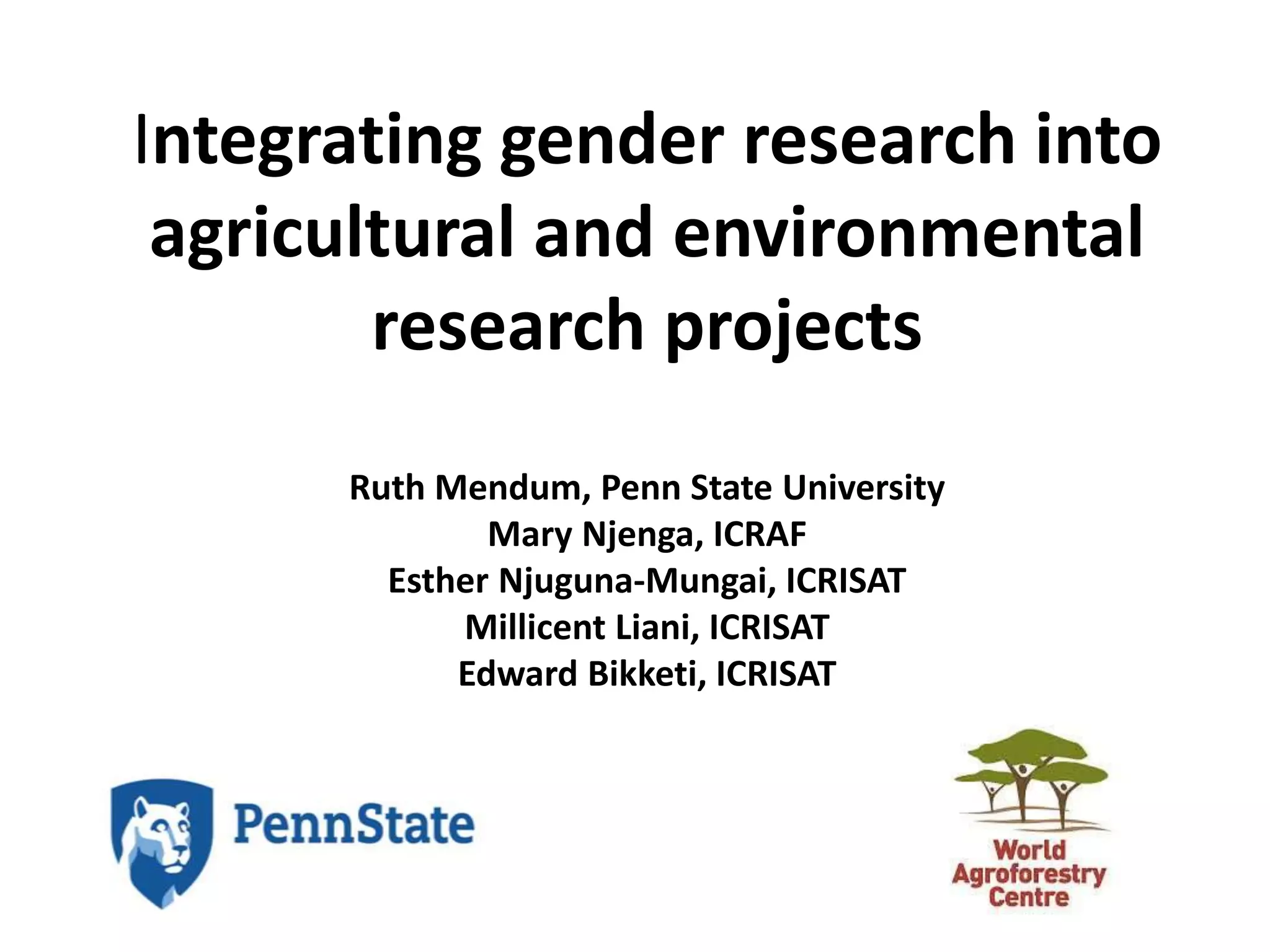 Integrating gender research into agricultural and environmental ...