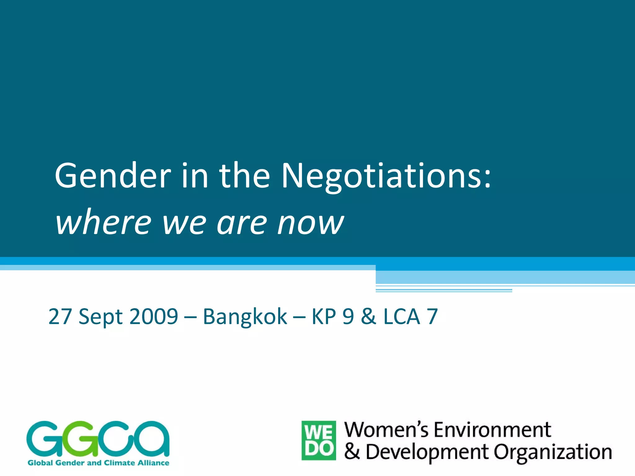 Gender In The Negotiations (Ggca) | PPT