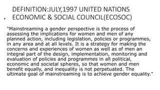 Gender Mainstreaming (Meaning and role and importance) | PDF