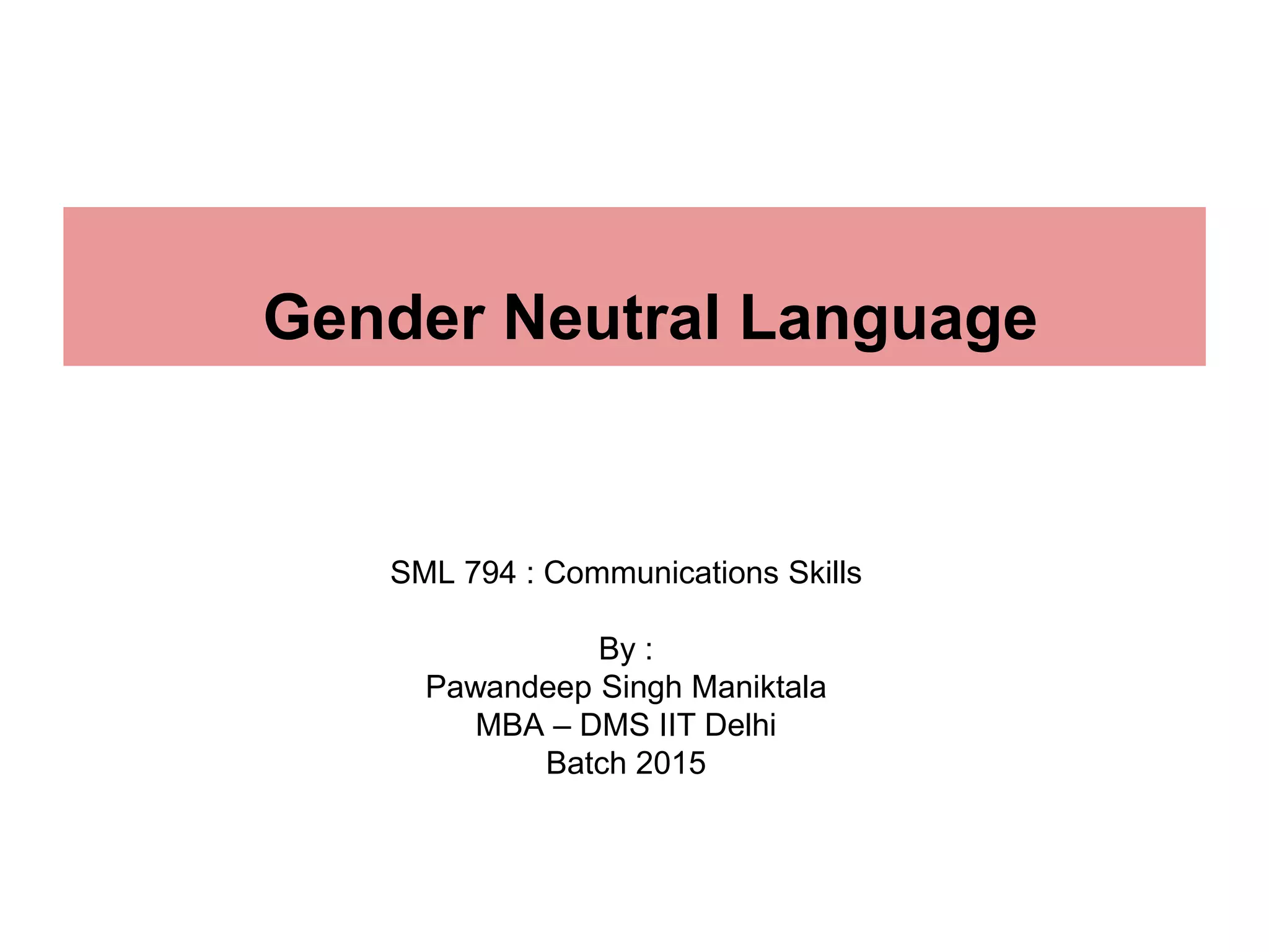 Gender Neutral Language | PPTX