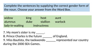 Gender of Nouns - Masculine, Feminine, Common, and Neuter | PPTX
