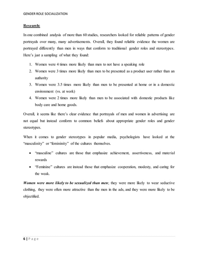 Gender role socialization | PDF