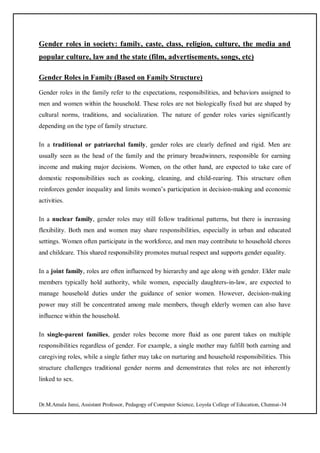Gender,School and Society -Unit-1- Gender Roles in Society-B.Ed.Notes | PDF