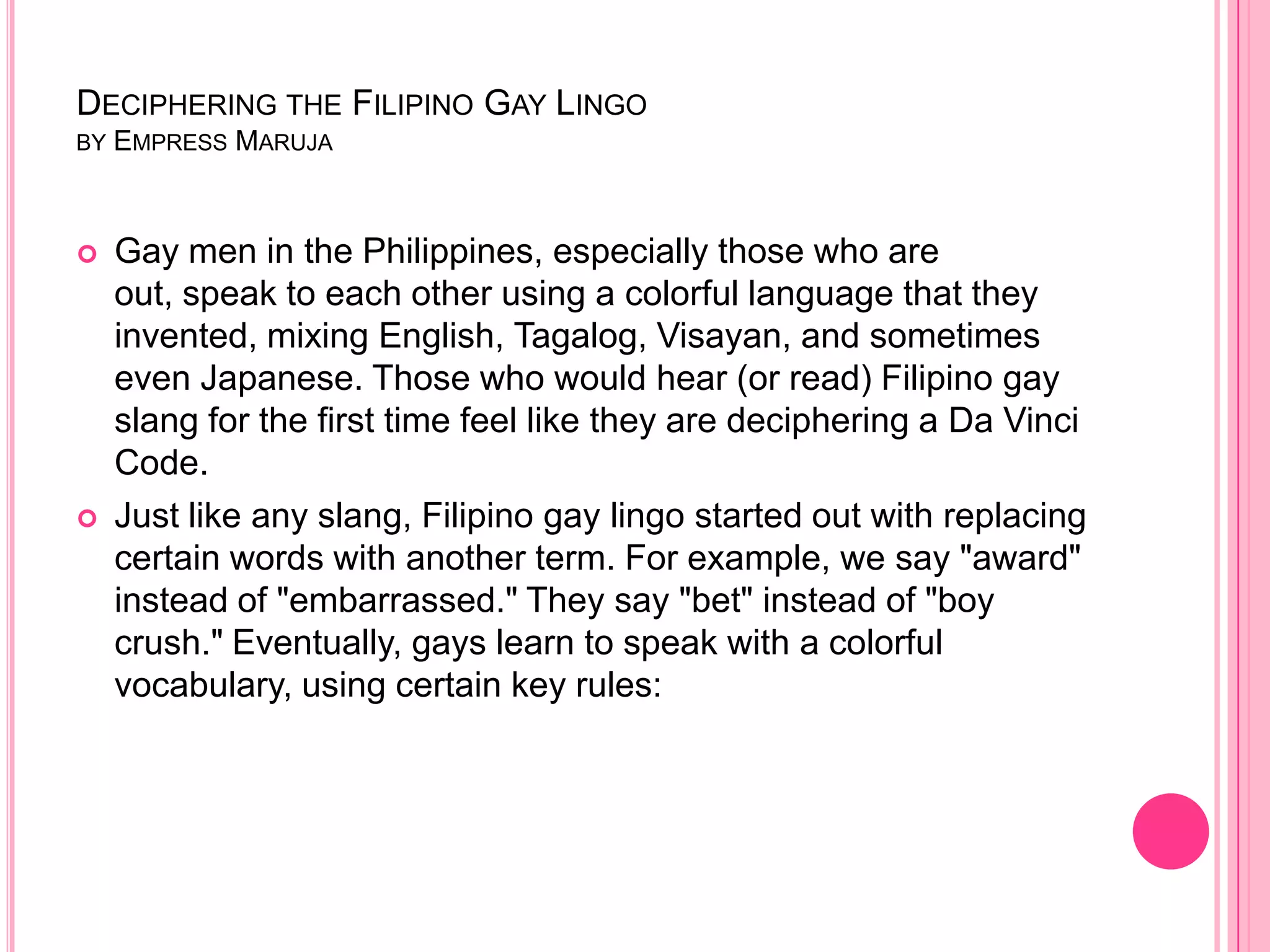 Understanding Filipino Gay Lingo | PPTX