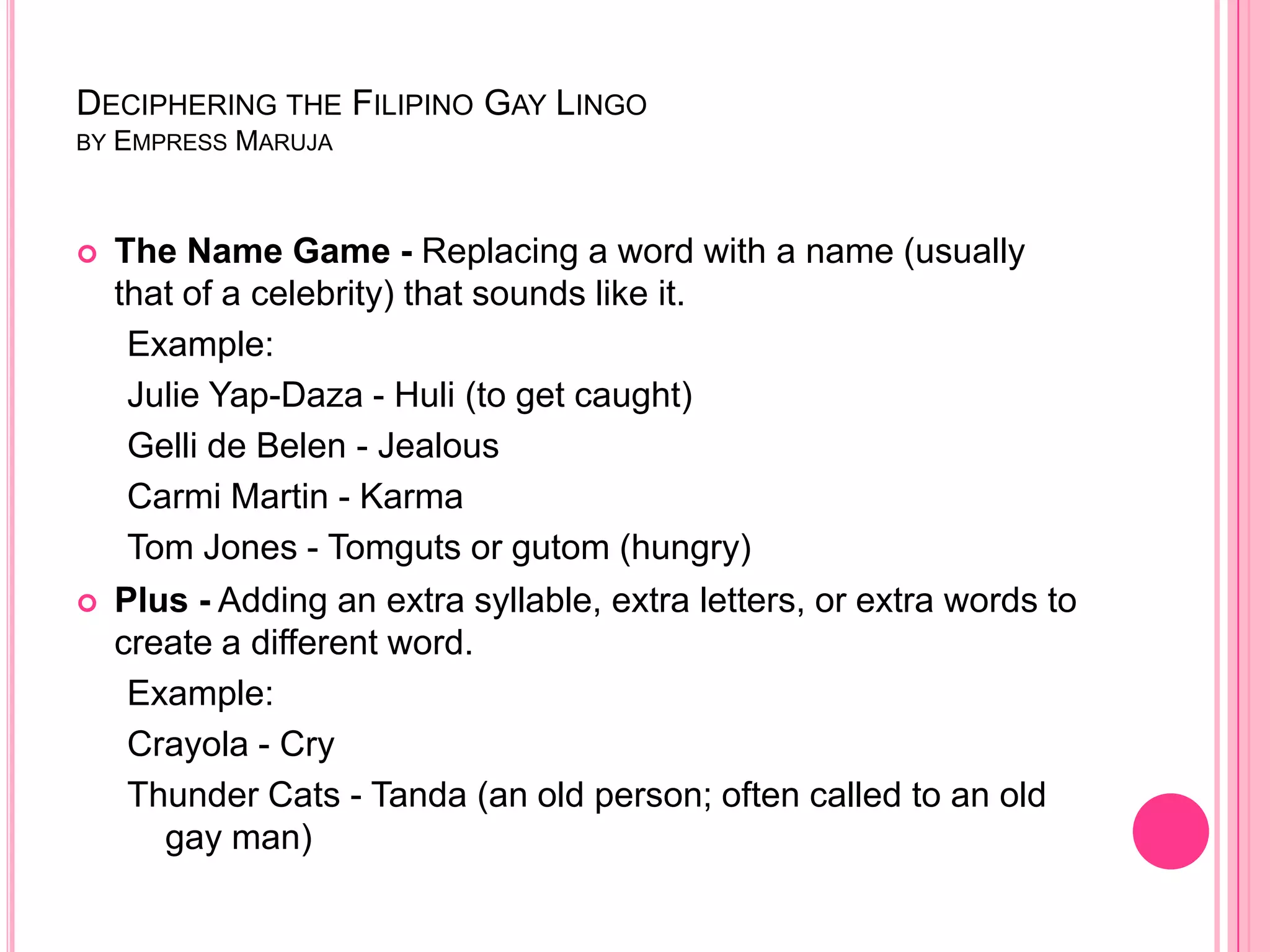 Understanding Filipino Gay Lingo | PPTX