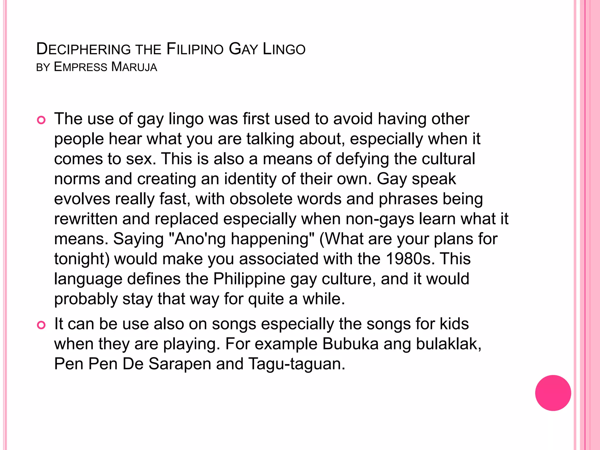 Understanding Filipino Gay Lingo | PPTX