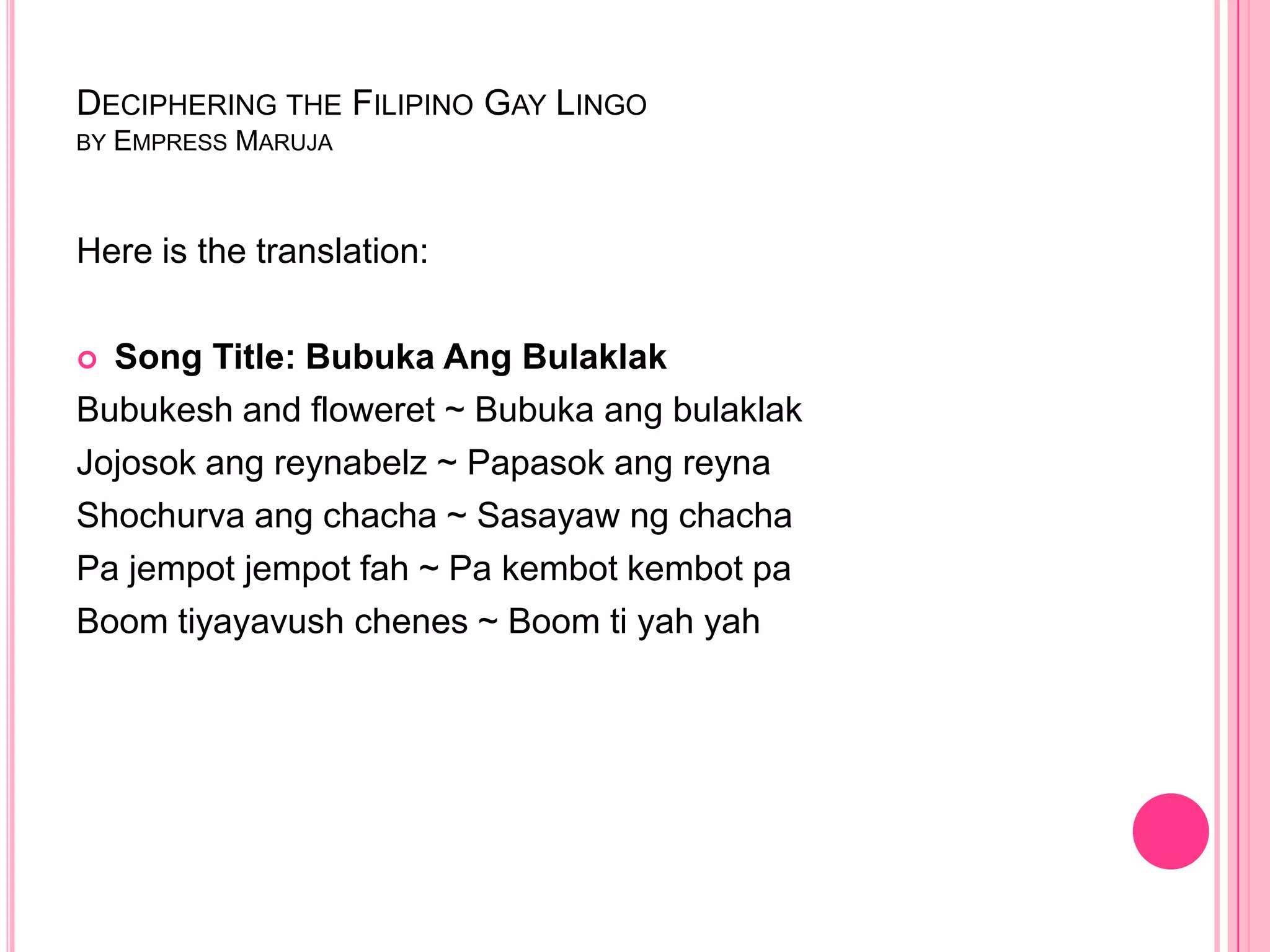 Understanding Filipino Gay Lingo | PPTX
