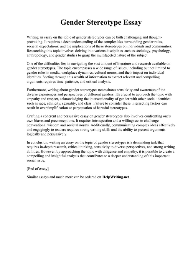 Gender Stereotype Essay.pdf | Educational Assessment | Education