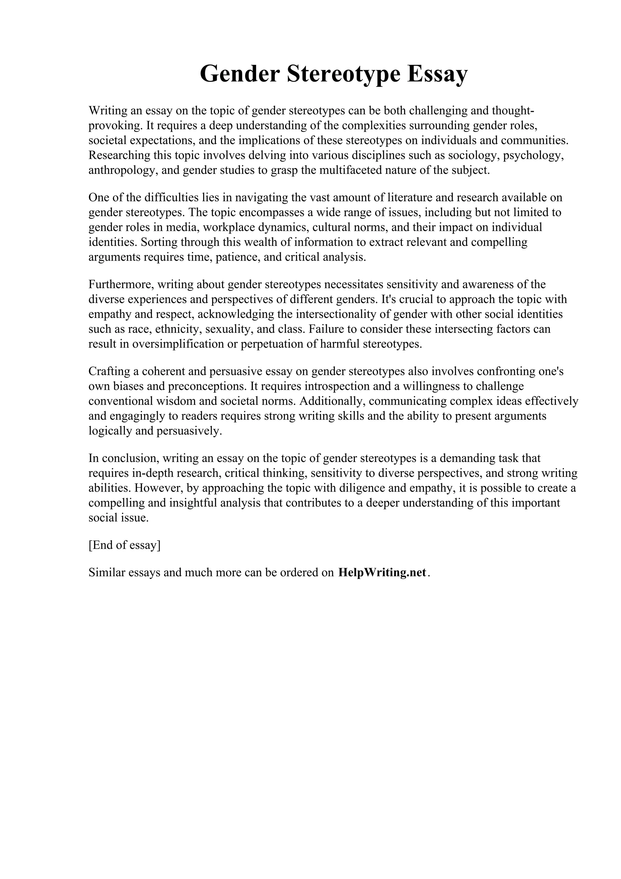 Gender Stereotype Essay | PDF