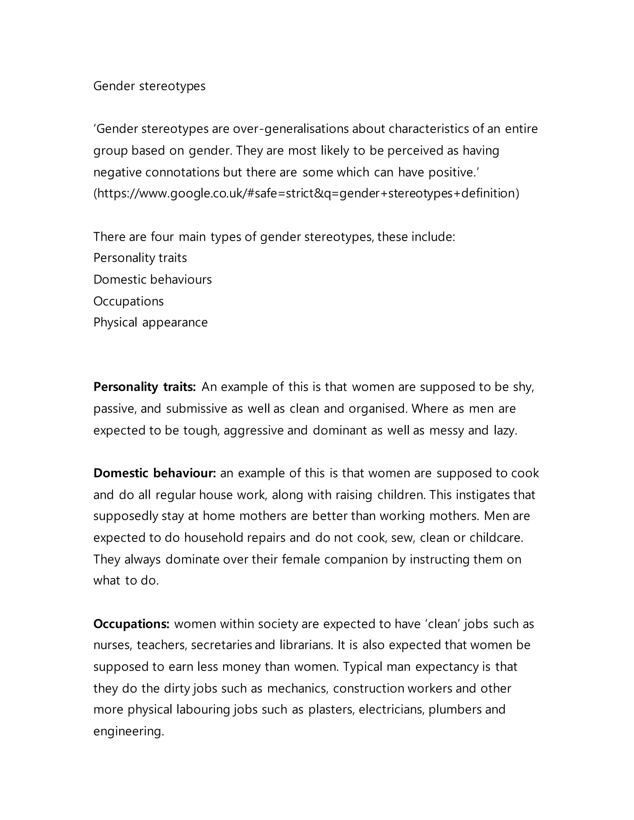 Gender Stereotypes | DOCX