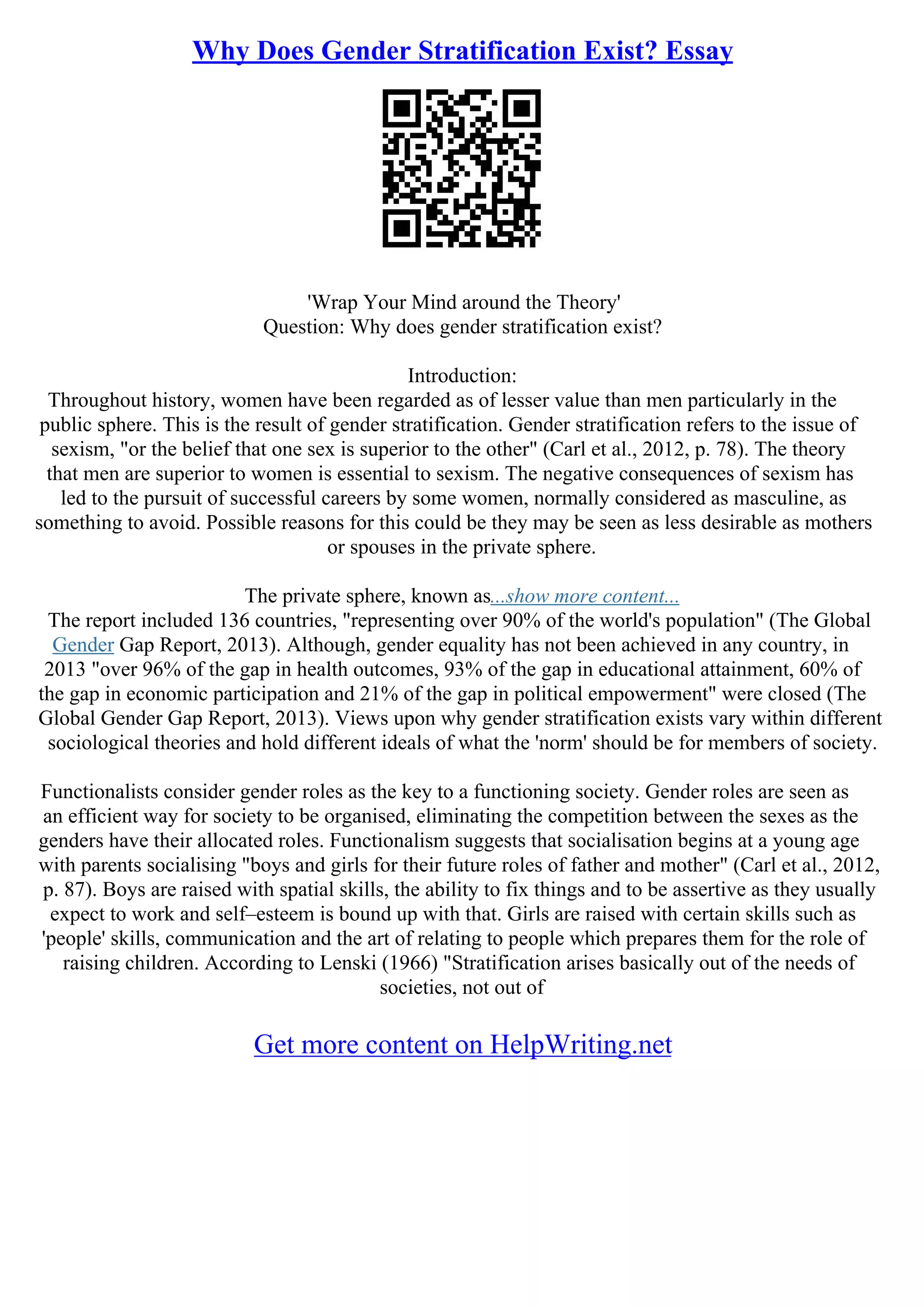 Gender Stratification Essay | PDF