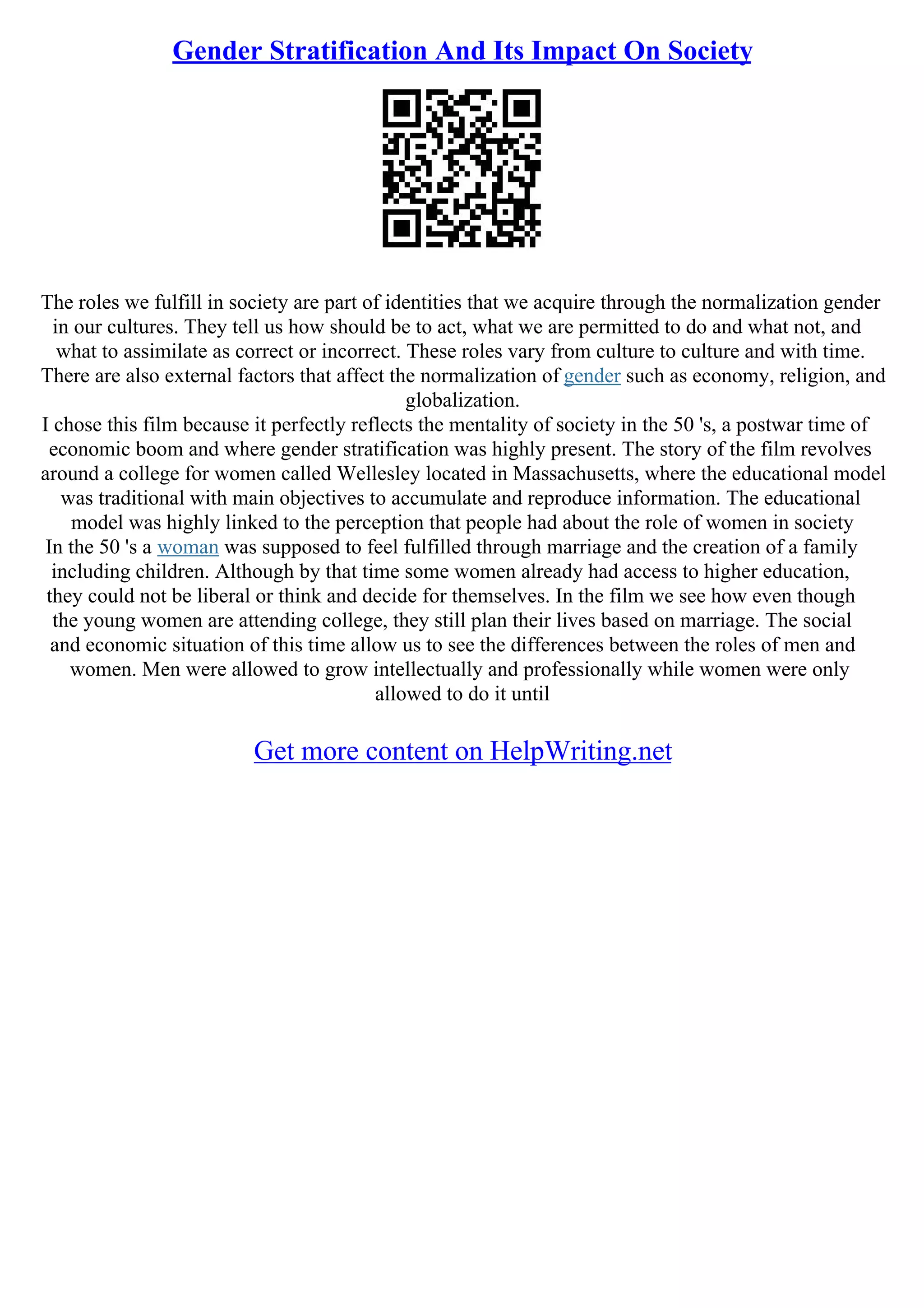 Gender Stratification Essay | PDF