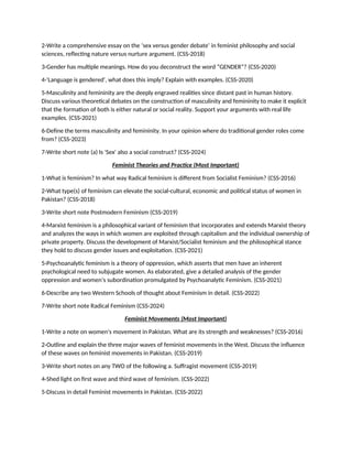 CSS Gender Studies Past Paper Analysis (Topic-Wise) 2016-2024.docx