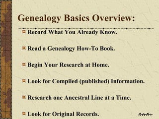 Genealogy Basics | PPT | Genealogy and Ancestry | Hobbies & Interests