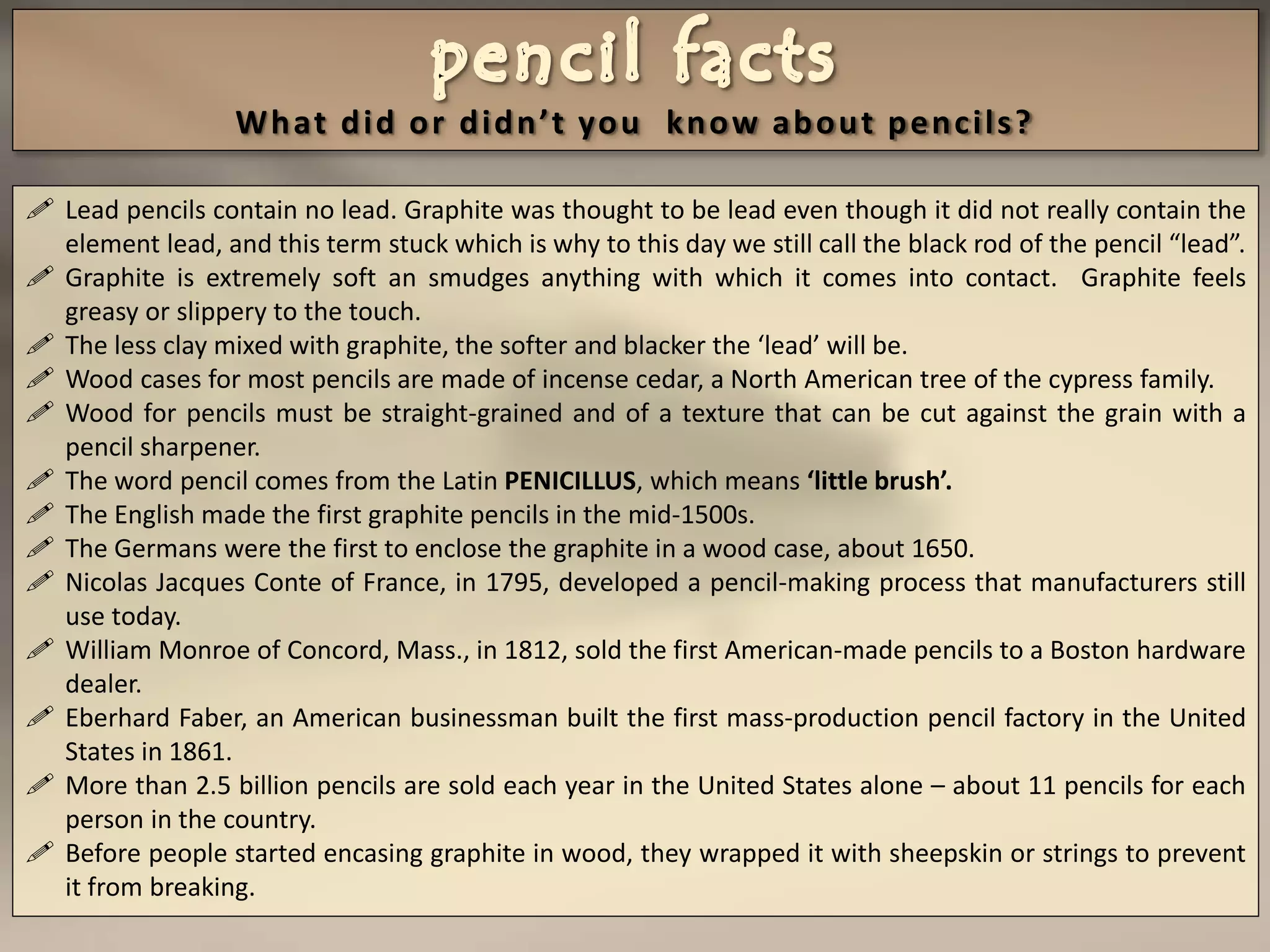 Genealogy of the pencil - based on “‘I, Pencil’: My Family Tree as told ...