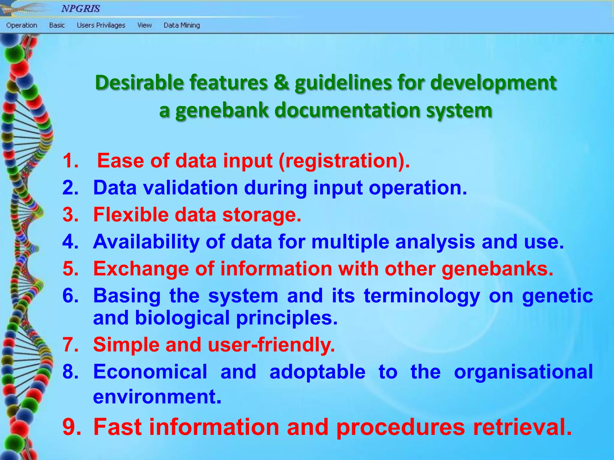 Gene bank data base & documentation | PDF