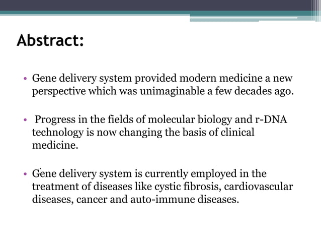 Gene delivery system | PPTX | Infectious Diseases | Diseases and Conditions