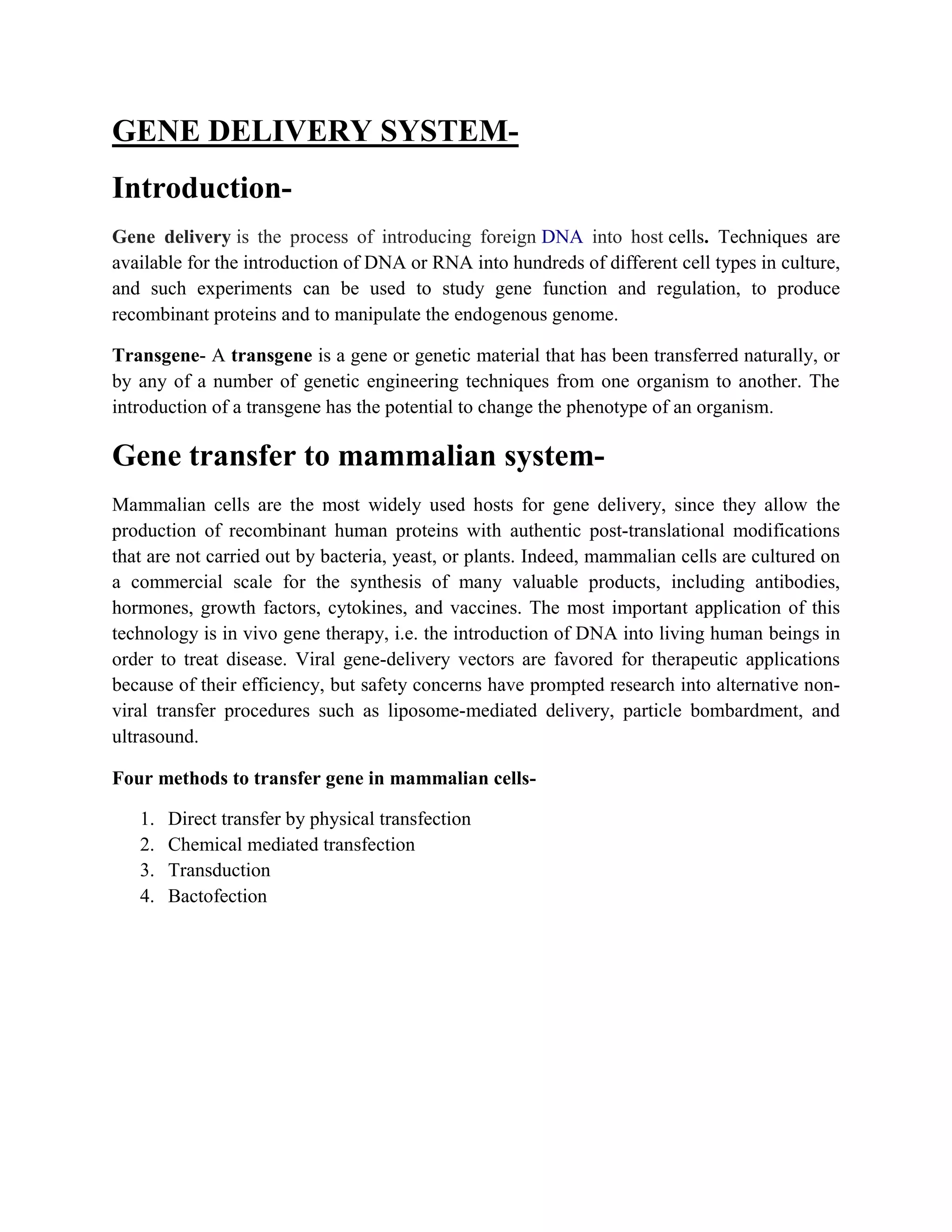 Gene delivery System | DOCX