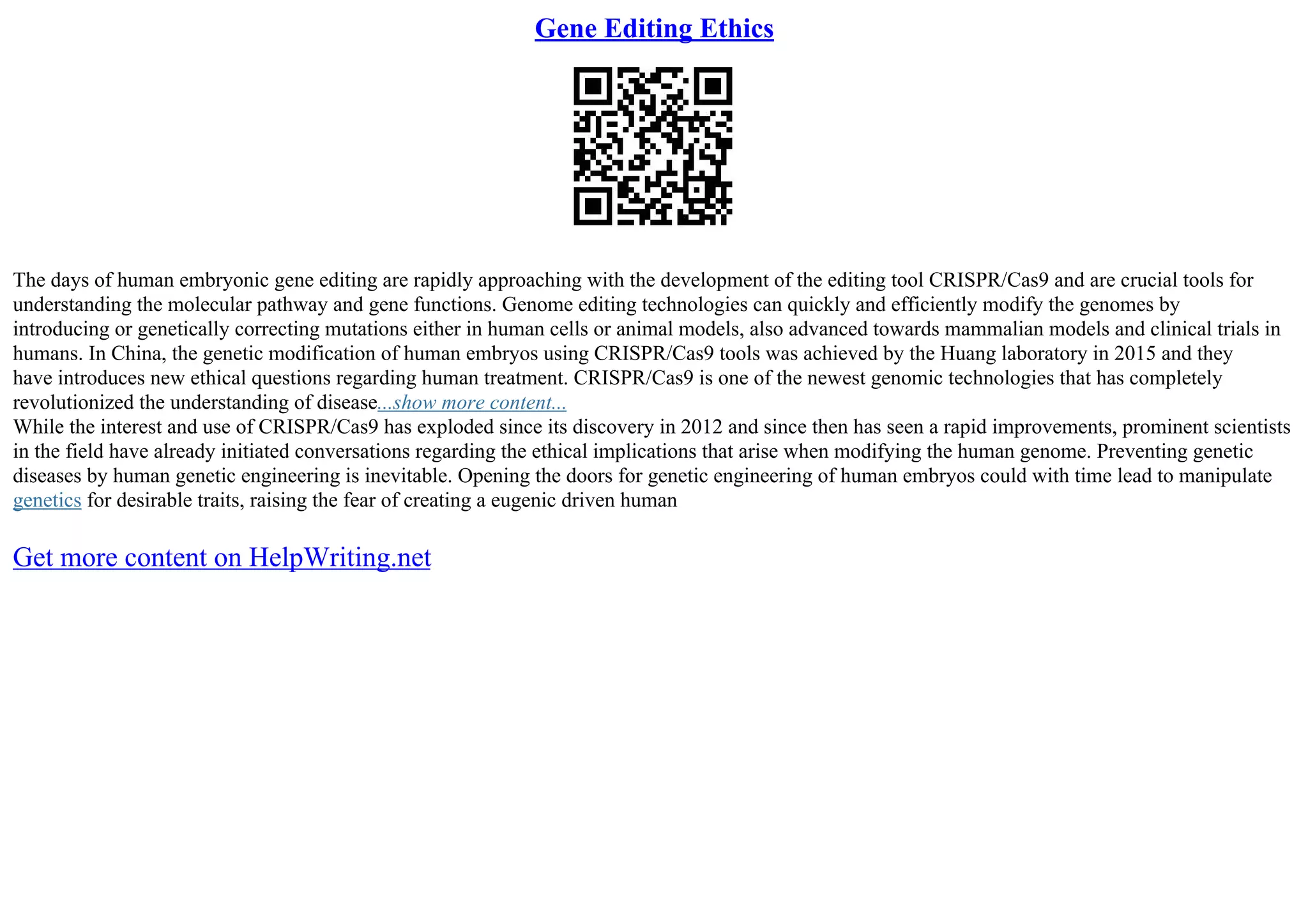 Gene Editing Ethics | PDF