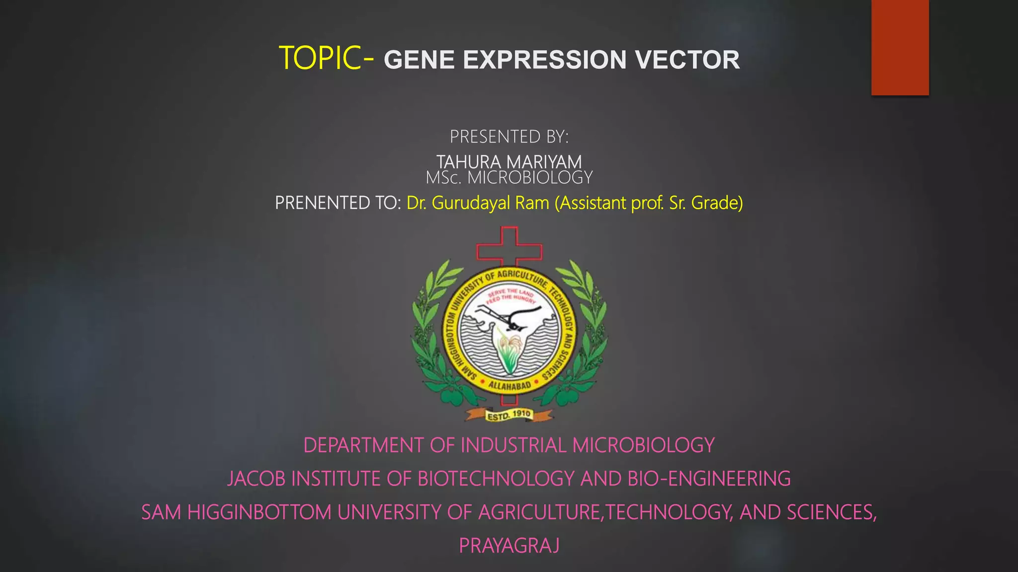 Gene expression vector by tahura mariyam ansari | PPTX | Programming Languages | Computing