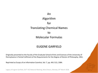 Eugene Garfield: the father of chemical text mining and artificial intelligence (AI) in ...