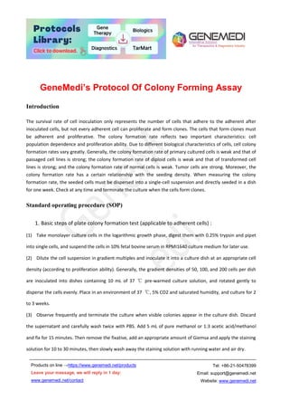 GeneMedi's Protocol Of Colony Forming Assay | PDF