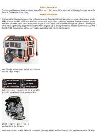 Generac 5845 xg7000 e 7,000 watt 410cc ohv gas powered portable ...