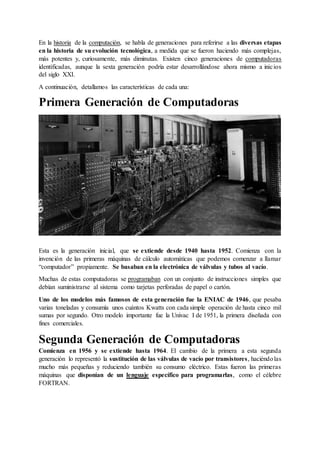 Generacion de las computadoras | DOCX