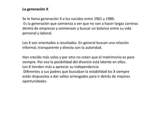 Generaciones x, y, z | PPTX