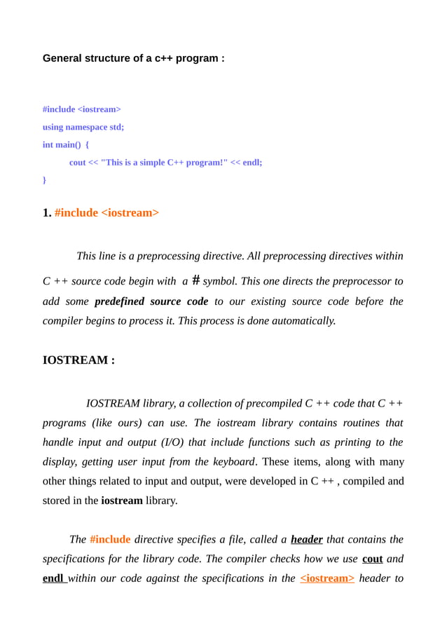 General structure of c++ | PDF