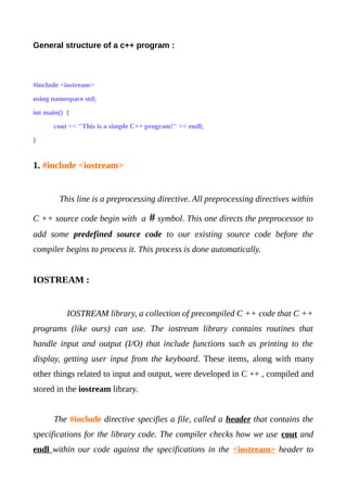 General structure of c++ | PDF