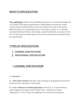 General And Provisional Specifications Of Patents | DOCX