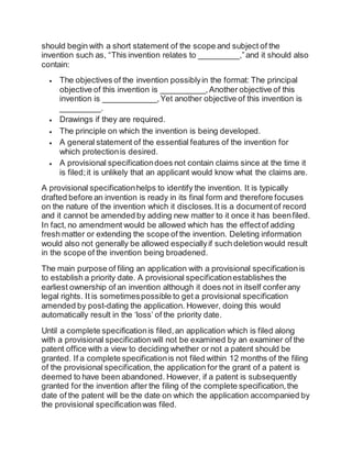 General And Provisional Specifications Of Patents | PDF