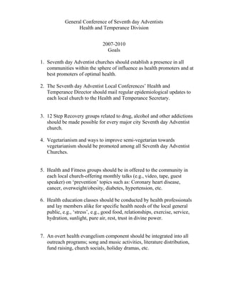 General Conference Of Seventh Day Adventists Goals | DOC