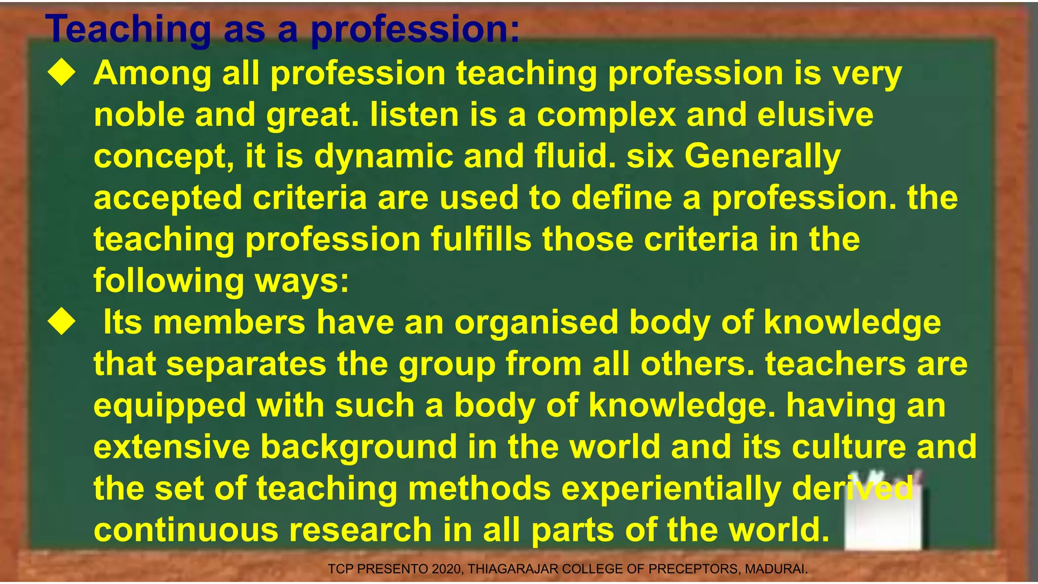 NATURE OF TEACHING/ TEACHING AS A PROFESSION | PPTX | Professional ...