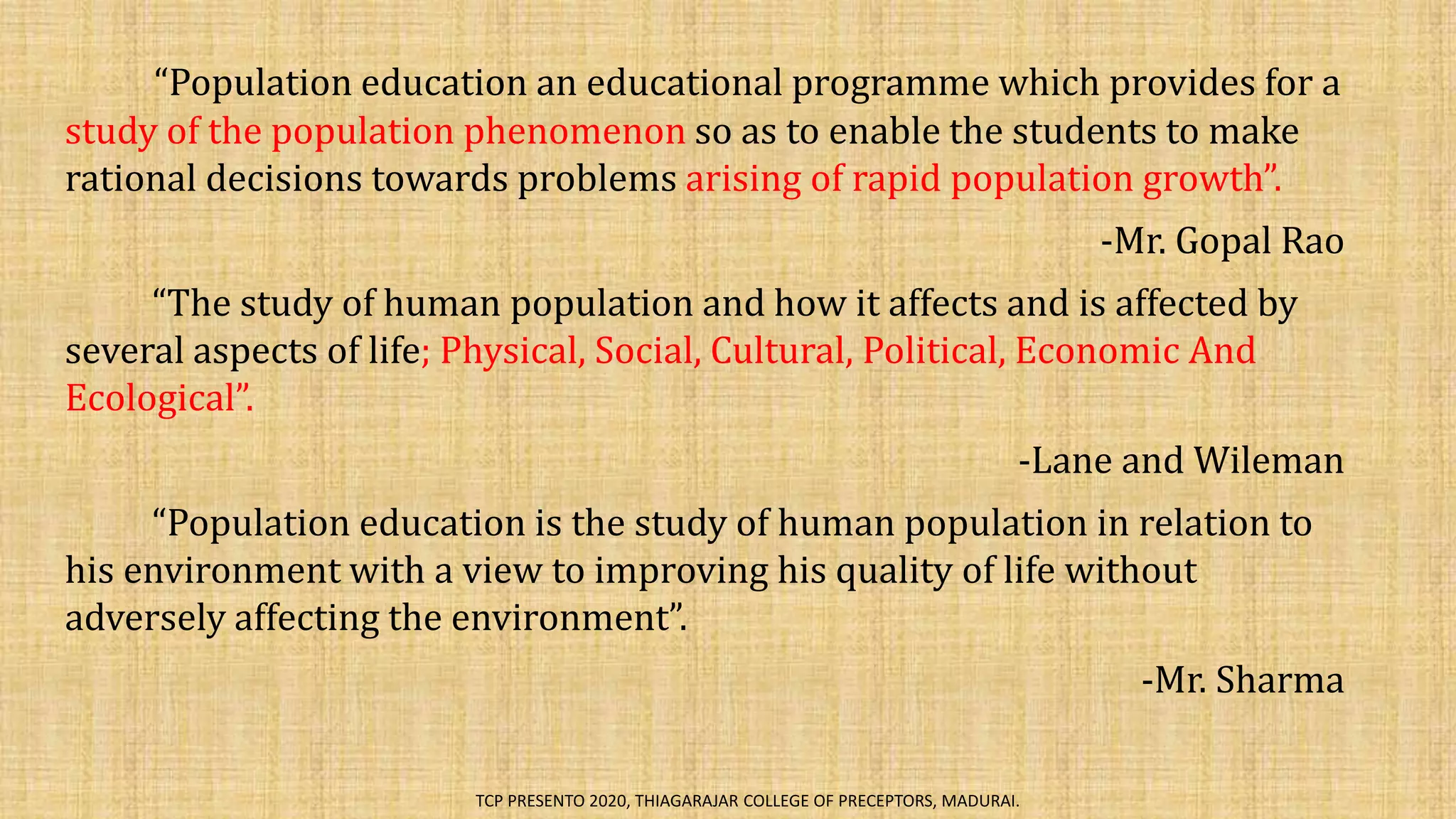 POPULATION PROBLEM AND POPULATION EDUCATION | PPT