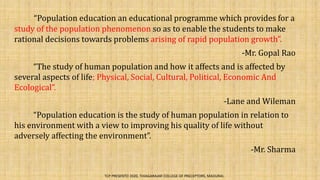 POPULATION PROBLEM AND POPULATION EDUCATION | PPT