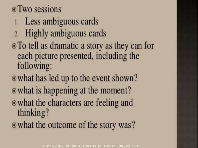 ASSESSMENT OF PERSONALITY PROJECTIVE AND NON-PROJECTIVE TECHNIQUES | PPTX
