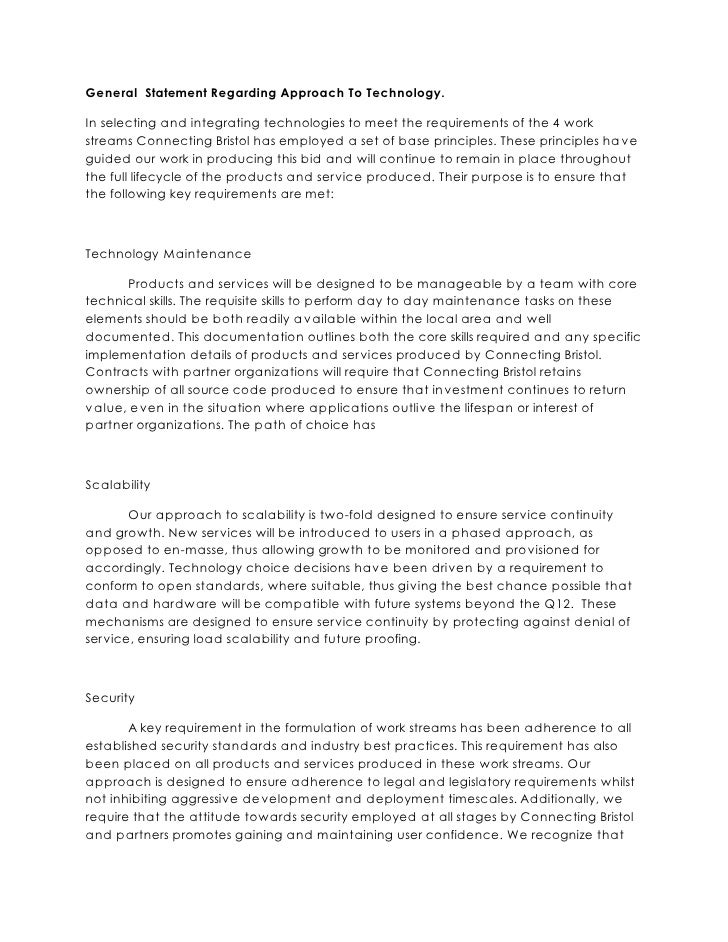 General Statement Regarding Approach To Technology.