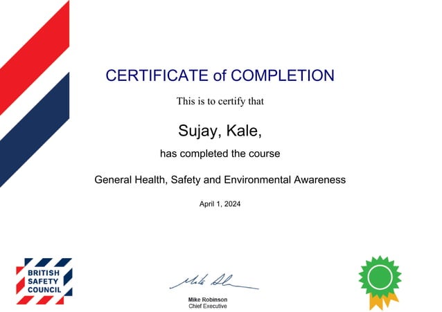General Health, Safety and Environmental Awareness certificate | PPT