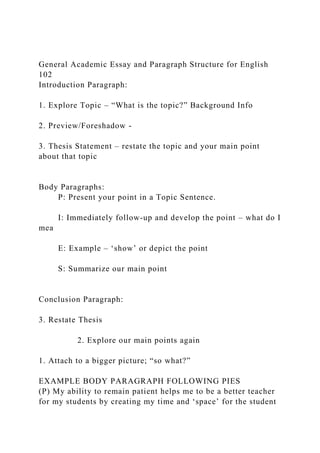 General Academic Essay and Paragraph Structure for English 102In.docx