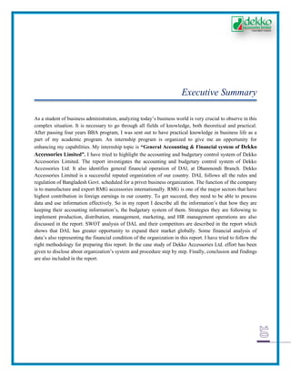 General Accounting and Financial system of Dekko Accessories Limited | PDF