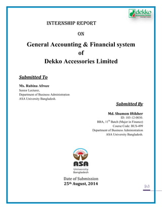 General Accounting and Financial system of Dekko Accessories Limited | PDF