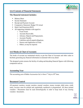 General Accounting and Financial system of Dekko Accessories Limited | PDF
