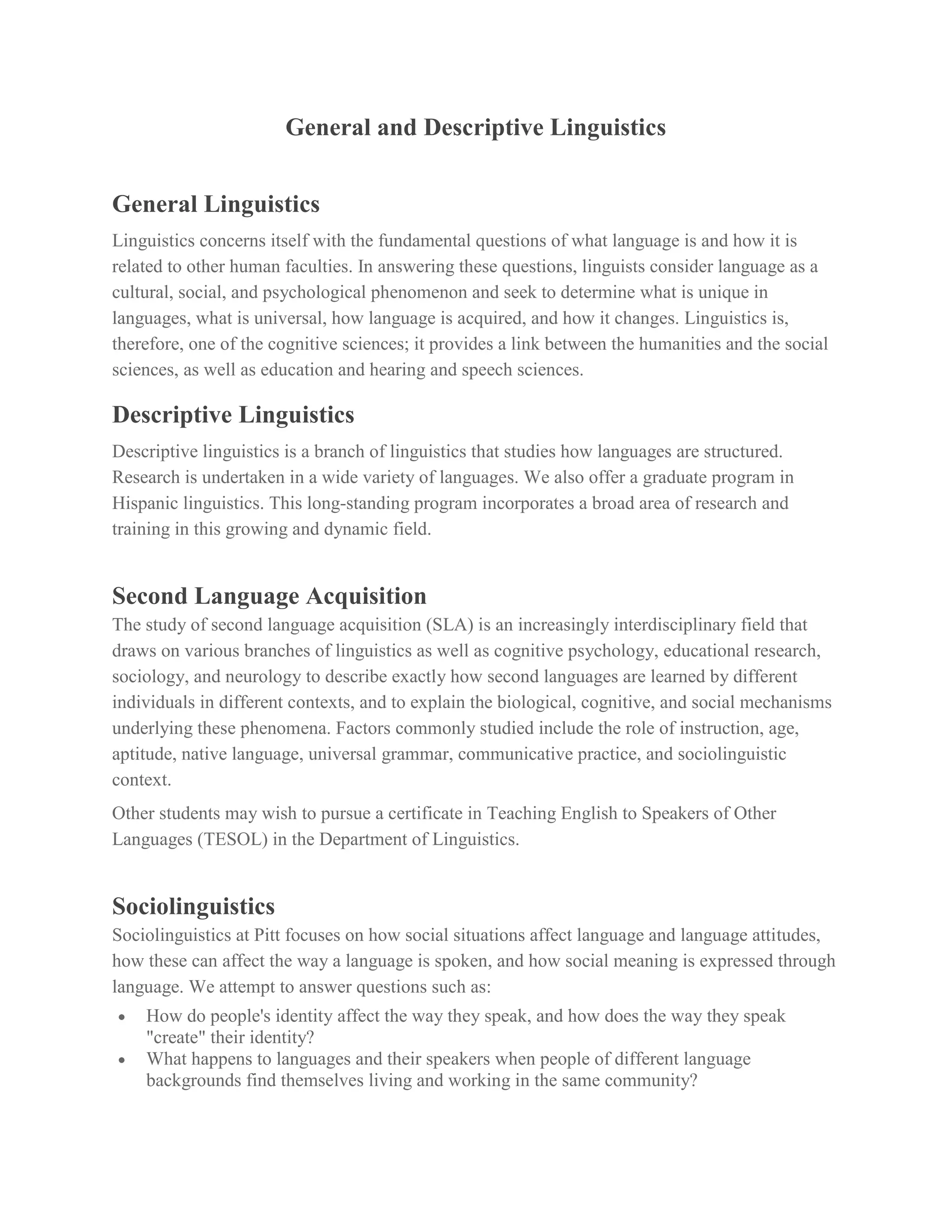 General and descriptive linguistics | DOCX | Science