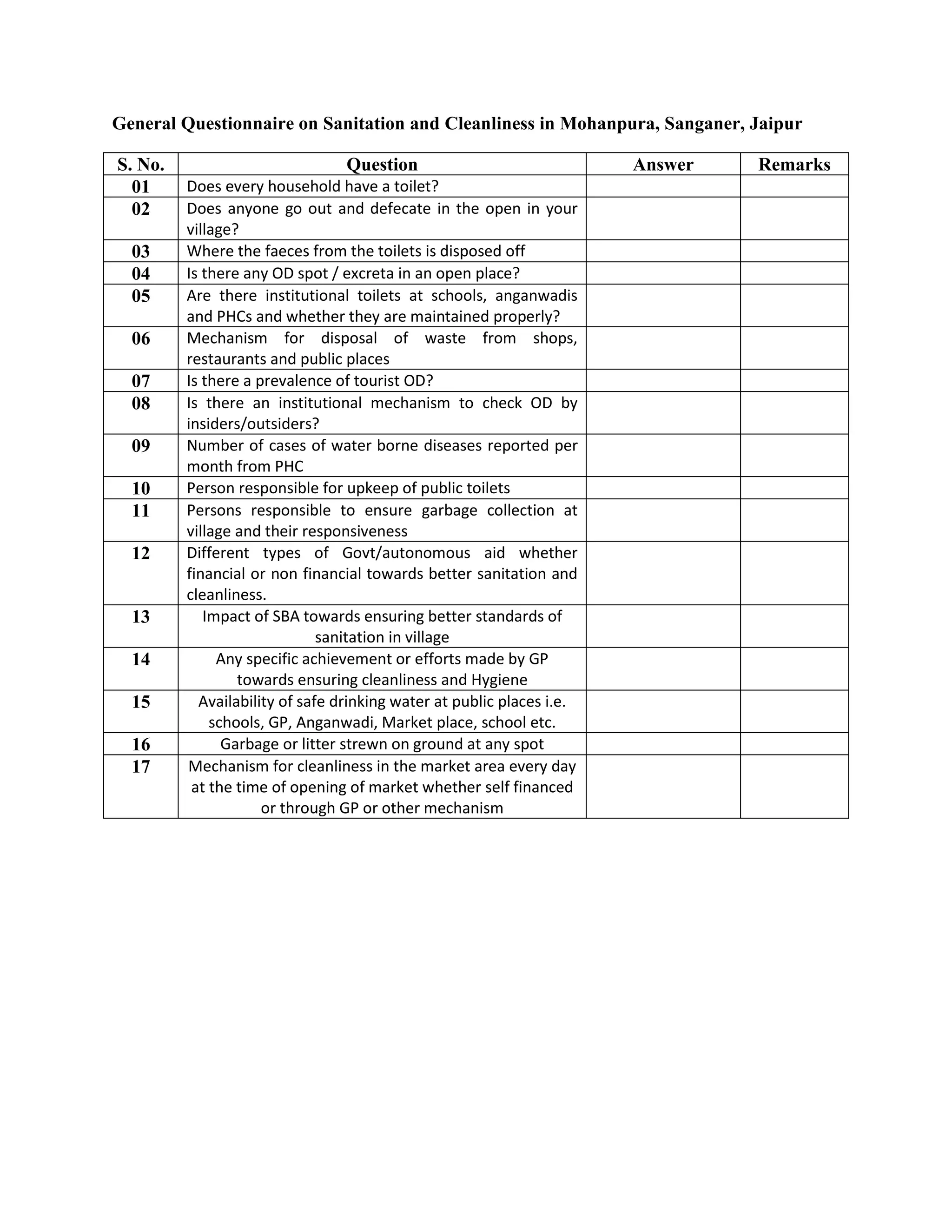 General and household questionnaire | PDF