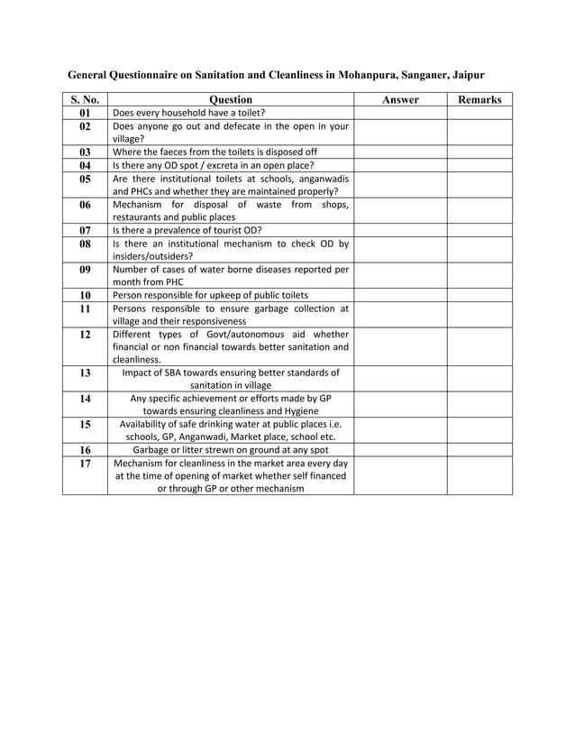 General and household questionnaire | PDF