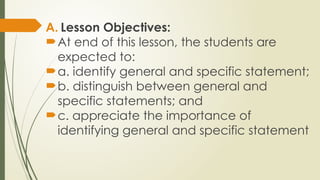General and Specific Statement Powerpoint Presentation | PPTX